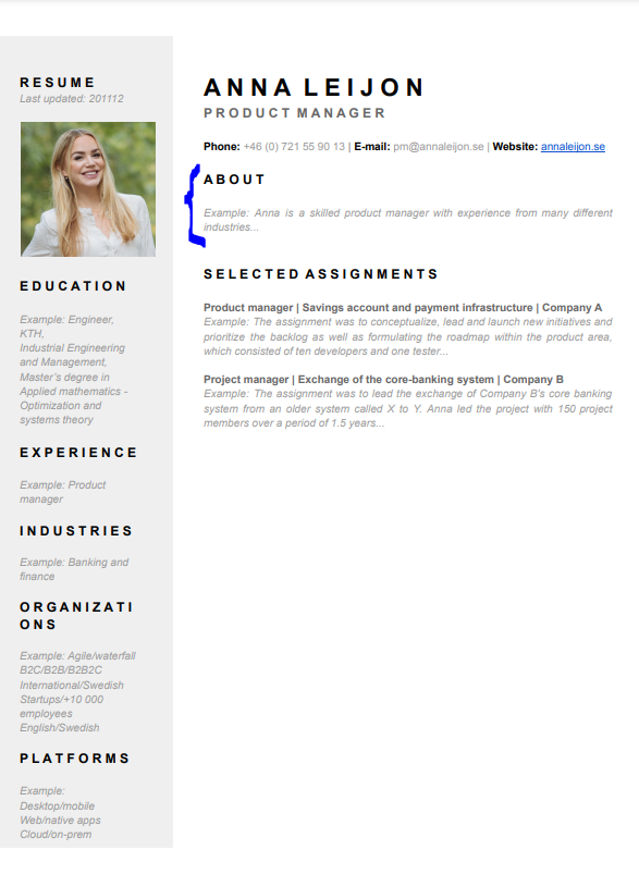 CV-mall för konsulter och frilansare | By Anna Leijon