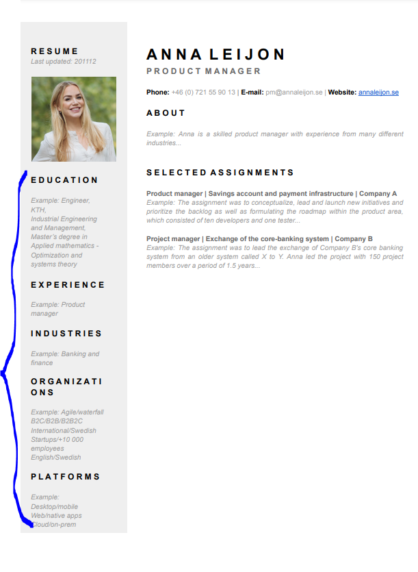 CV-mall för konsulter och frilansare | By Anna Leijon